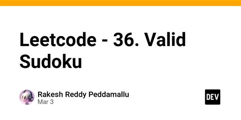 Leetcode 36 Valid Sudoku Dev Community
