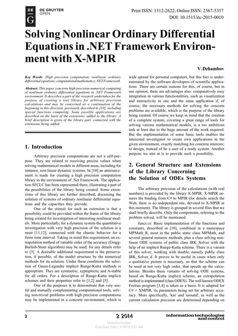 Pdf Solving Nonlinear Ordinary Differential Equations In Net