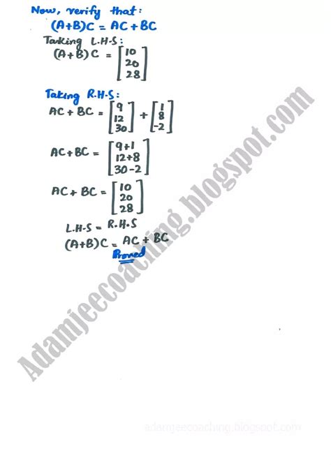 Adamjee Coaching Matrices And Determinants Review Exercise Mathematics 11th