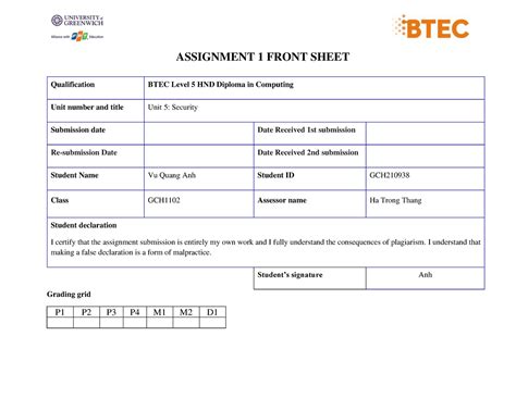 1 Unit 5 Assignment 1 Frontsheet Repaired Assignment 1 Front Sheet Qualification Btec