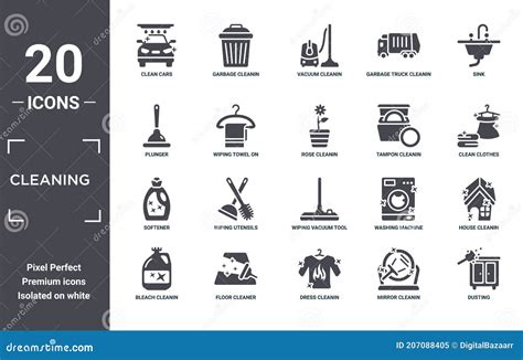 Cleaning Icon Set Include Creative Elements As Clean Cars Sink Tampon Cleanin Wiping Vacuum