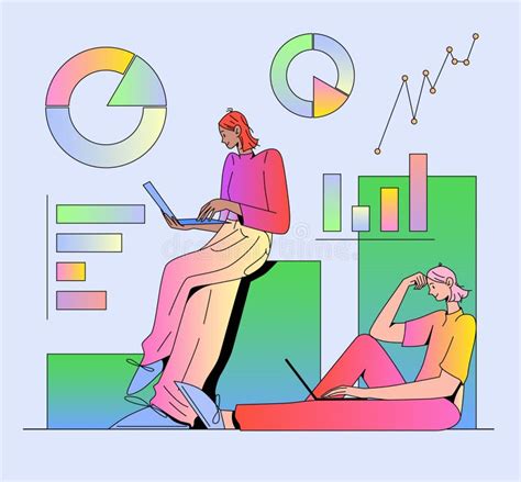 Flat Vector Illustration Of Characters Working With Data Visualization