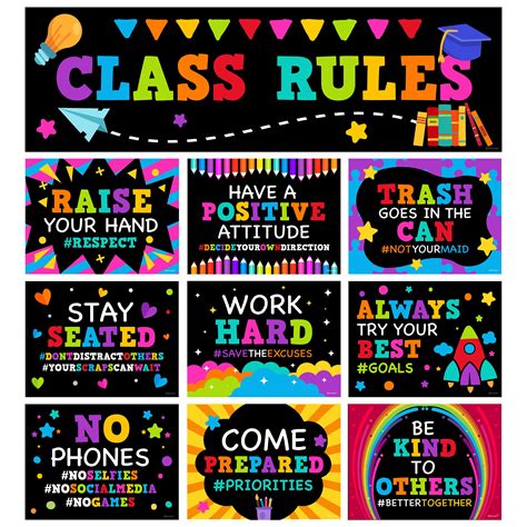 Decorably Class Rules Banner And Posters For Classroom 10 Classroom