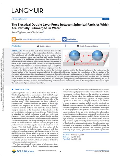 Pdf The Electrical Double Layer Force Between Spherical Particles