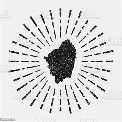 낙소스의 빈티지 지도 섬 주변에서 그런지 햇살이 쏟아집니다 흰색 배경에 태양 광선이 있는 검은색 낙소스 모양 벡터 그림입니다 고대 그리스 양식에 대한 스톡 벡터 아트 및