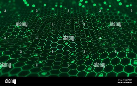 secured network 3d illustration protection of private data hexagonal