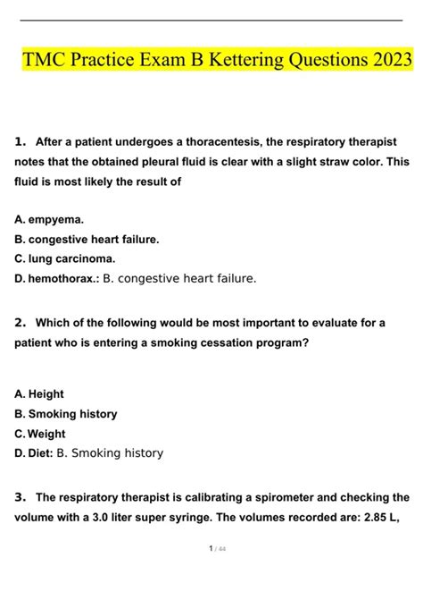 TMC Practice Exam B Kettering Questions And Answers Verified Questions TMC