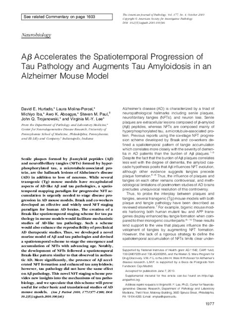 Pdf Aβ Accelerates The Spatiotemporal Progression Of Tau Pathology And Augments Tau