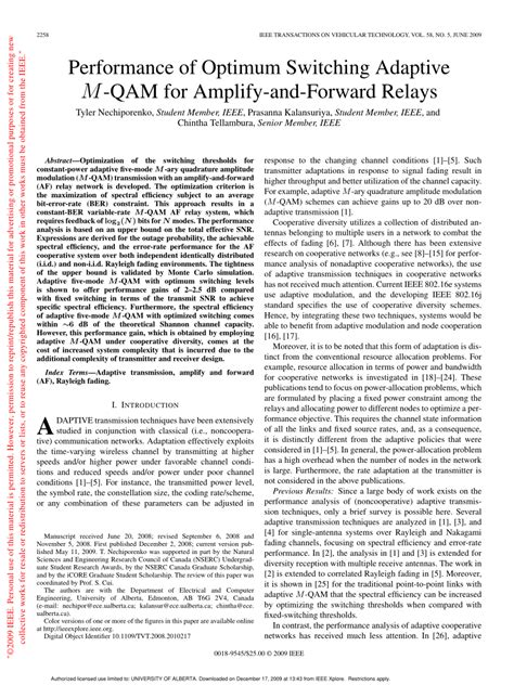 Pdf Performance Of Optimum Switching Adaptive M Qam For Amplify And Forward Relays