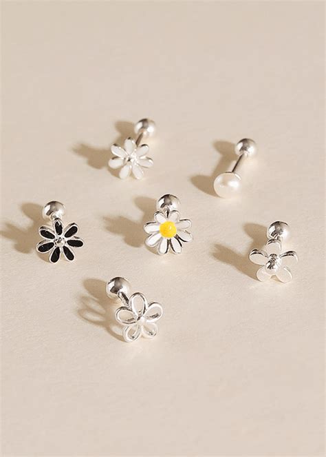 당일 6종 실버925 미니 데일리 꽃 데이지 담수진주 은 피어싱 귀걸이 에이블리