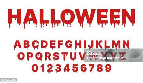 블러드 할로윈 글꼴 빨간 페인트 액체 방울과 드립 그런지 라틴어 문자와 숫자 유체 타이포그래피 공포 미스터리 레터링과 영어