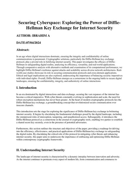 Pdf Securing Cyberspace Exploring The Power Of Diffie Hellman Key