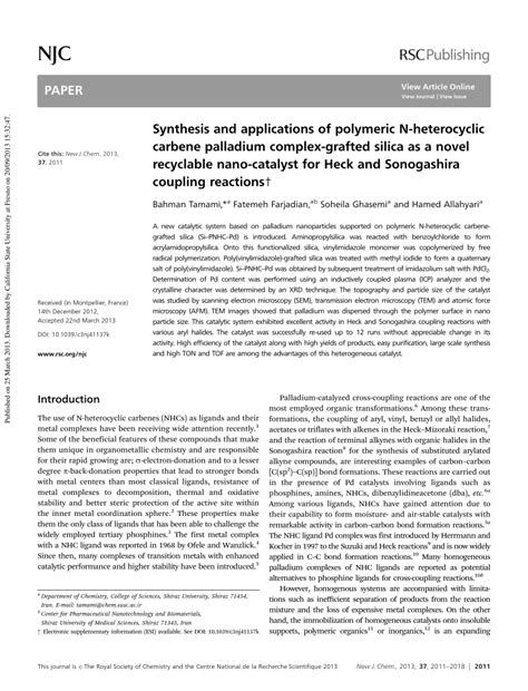 Pdf Cheminform Abstract Synthesis And Applications Of Polymeric N Heterocyclic Carbene