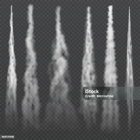 항공기 결로 하늘에 연기 가신을 빛 제트 후행 연기입니다 안개 흔적 비행기 로켓 연기 스프레이 효과 벡터 세트 절연 Ship