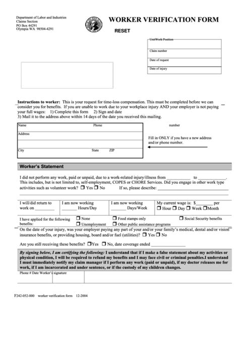 Fillable Worker Verification Form Printable Pdf Download