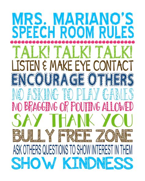 Speech Room Class Rules Printable Classroom Sign Subway Art Etsy