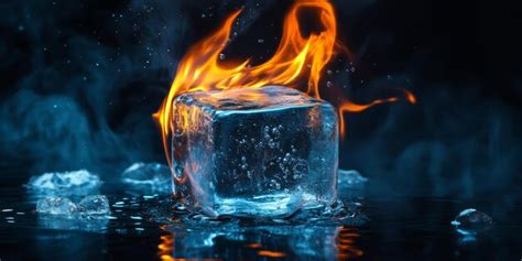 An Ice Cube Engulfed In Vibrant Flames A Stunning Contrast Of Hot And