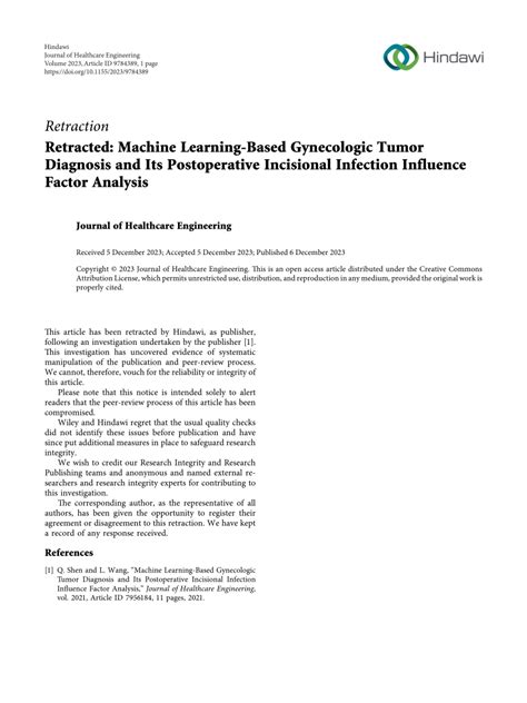 Pdf Retracted Machine Learning Based Gynecologic Tumor Diagnosis And Its Postoperative