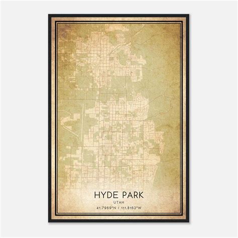 Vintage Hyde Park Utah Map Poster Hyde Park Ut City Road Wall Art