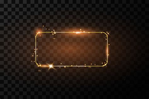 조명 효과와 벡터 황금 프레임입니다 빛나는 사각형 배너입니다 검은 투명 배경에 고립 벡터 일러스트 레이 션 Eps 10 0명에 대한 스톡 벡터 아트 및 기타 이미지 Istock