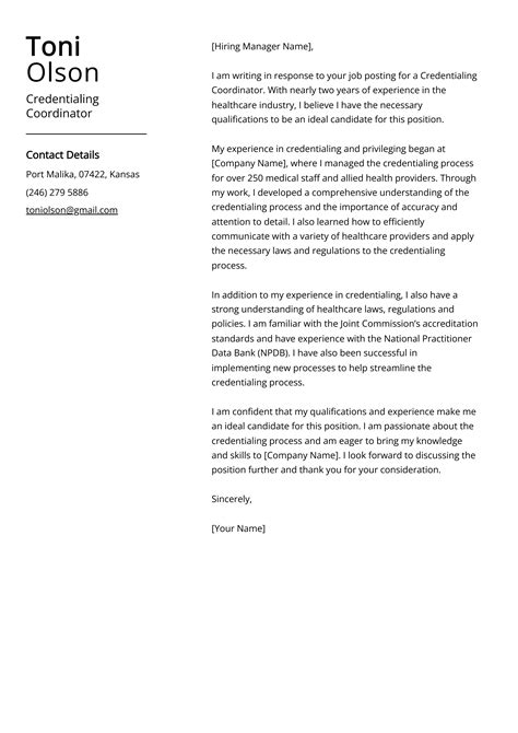 Credentialing Coordinator Cover Letter Example For 2025