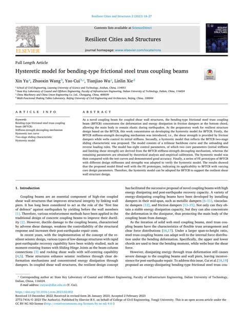 Pdf Hysteretic Model For Bending Type Frictional Steel Truss Coupling