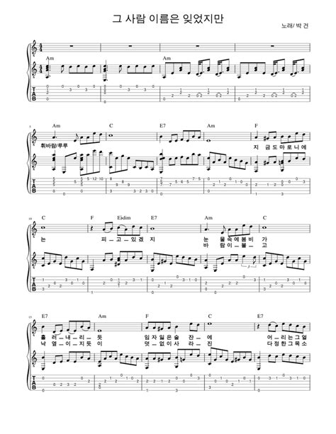 그 사람 이름은 잊었지만 Sheet Music For Guitar Mixed Duet