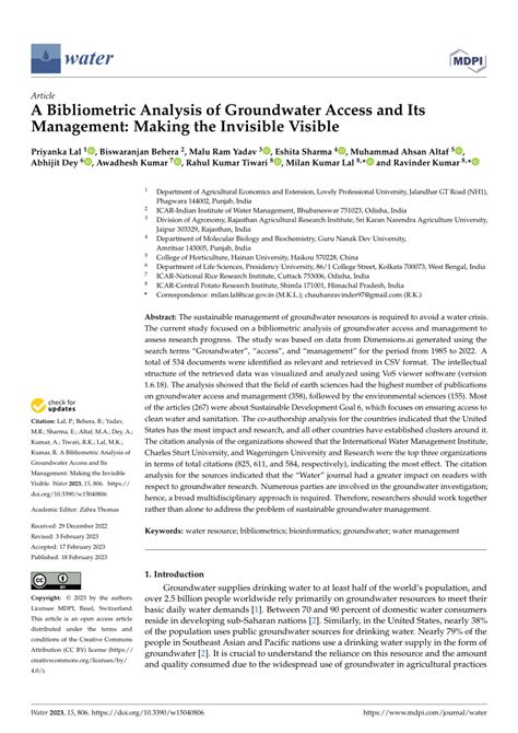 Pdf A Bibliometric Analysis Of Groundwater Access And Its Management Making The Invisible Visible