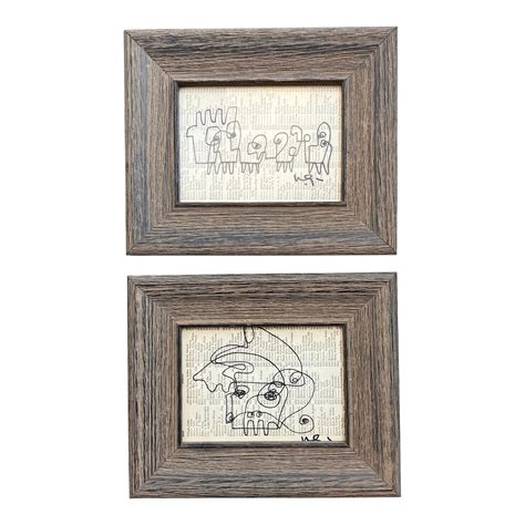 Contemporary 2 Original Wayne Cunningham Abstract Ink Drawings Framed