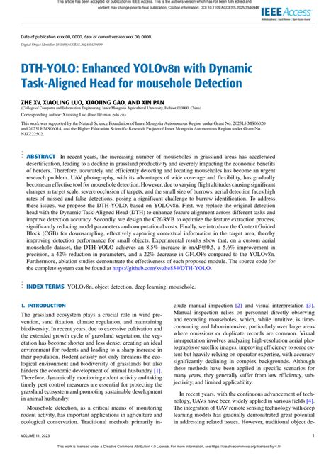 Pdf Dth Yolo Enhanced Yolov8n With Dynamic Task Aligned Head For Mousehole Detection