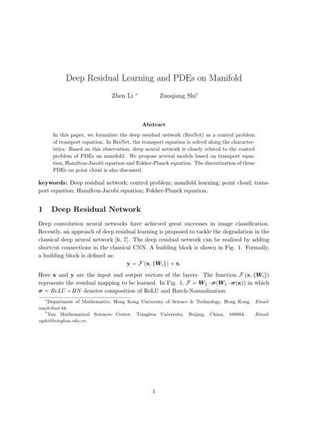 Pdf Deep Residual Learning And Pdes On Manifold