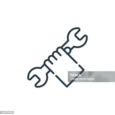 흰색 배경에 격리된 렌치 벡터 아이콘입니다 웹 사이트 디자인 및 모바일 앱 개발을위한 개요 얇은 라인 렌치 아이콘 얇은 라인