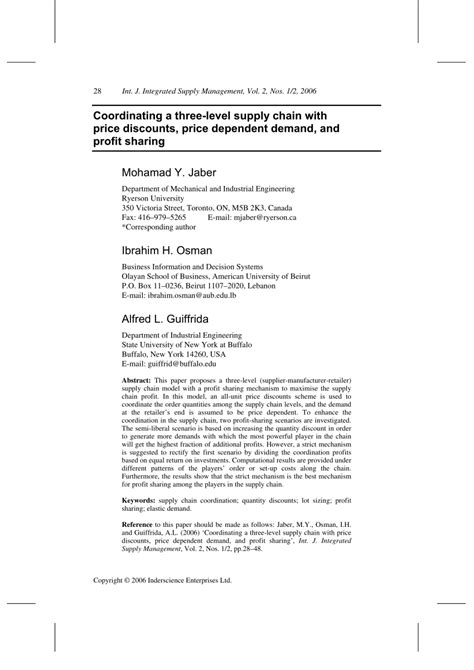 Pdf Coordinating A Three Level Supply Chain With Price Discounts Price Dependent Demand And