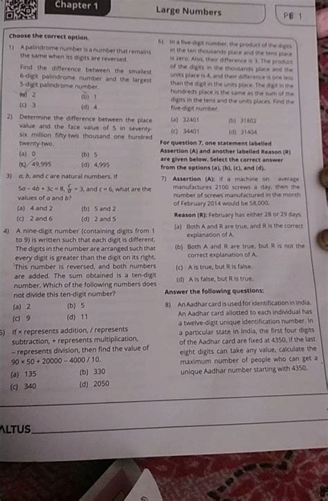 chapter 1 large numbers choose the correct option 1 a palindrome number