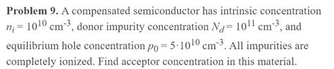Solved Problem 9 A Compensated Semiconductor Has Intrinsic