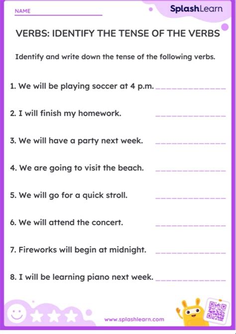 Verbs Identify The Tense Of The Verbs Worksheet
