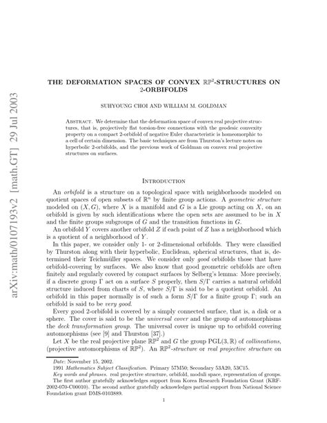 Pdf The Deformation Spaces Of Convex Rp2 Structures On 2 Orbifolds