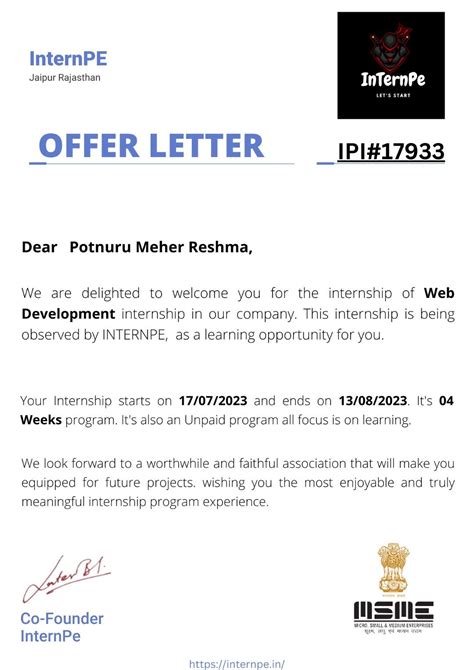 Potnuru Meher Reshma On Linkedin Internship Internpe