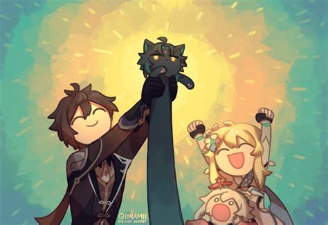 Lumine Zhongli Paimon And Xiao Genshin Impact Drawn By Qiinamii Danbooru