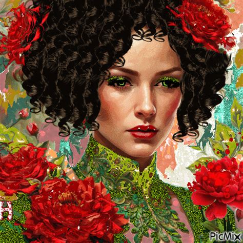 Девушка и Розы Бесплатный анимированный гифка Picmix