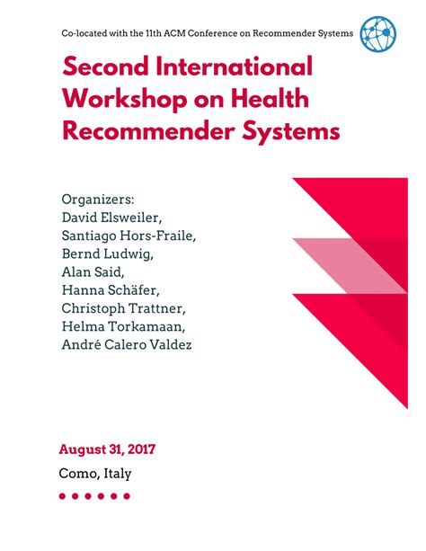Pdf Second Workshop On Health Recommender Systems Healthrecsys 2017