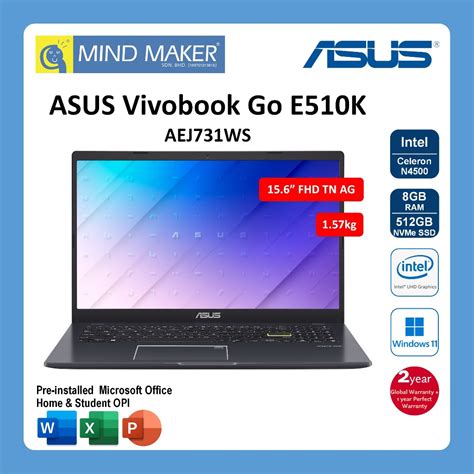 Asus Vivobook Go E510k Aej731ws Peacockblue N4500 Win11 Office