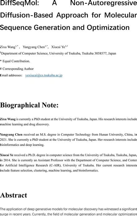 Diffseqmol A Non Autoregressive Diffusion Based Approach For Molecular