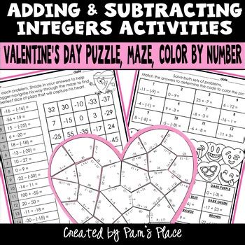 Adding And Subtracting Integers Valentine S Day Middle School Math Activities