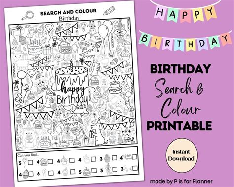 Birthday Search And Colour Printable Birthday Party Coloring Page I