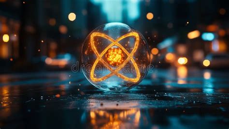 A Glowing Representation Of An Atomic Structure With Orbiting Electrons Around A Bright Nucleus