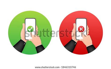 Vektor Stok Hands Holding Smartphones Checkmarks Set Tick Tanpa Royalti Shutterstock
