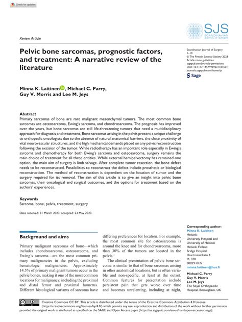 Pdf Pelvic Bone Sarcomas Prognostic Factors And Treatment A