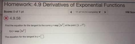 Solved Homework Derivatives Of Exponential Functions Chegg