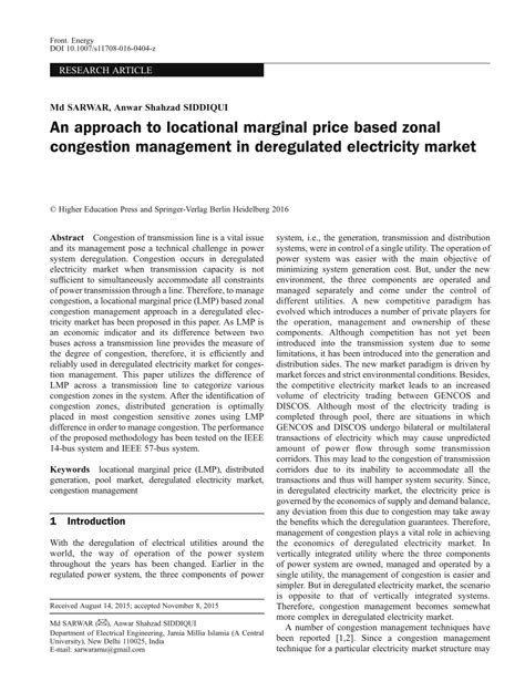 Pdf An Approach To Locational Marginal Price Based Zonal Congestion